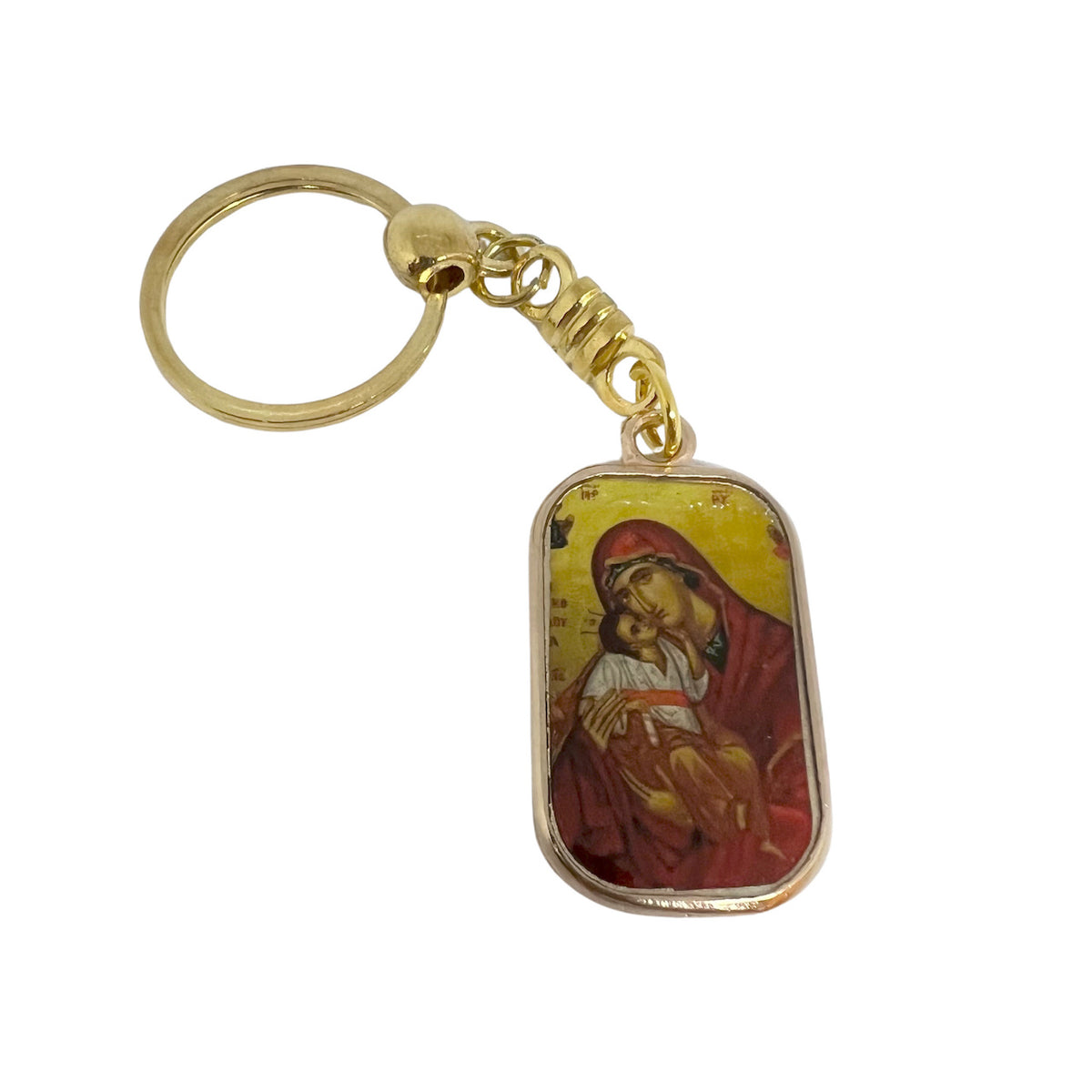 Orthodox Icon of Jesus Christ and Holy Theotokos Keychain with Gold Tr ...