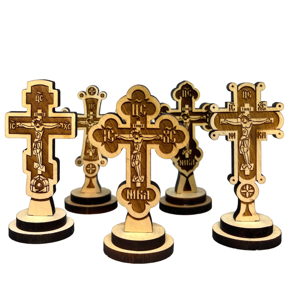 Laser Engraved Orthodox Wooden Standing Cross – anastasisgiftshop.com