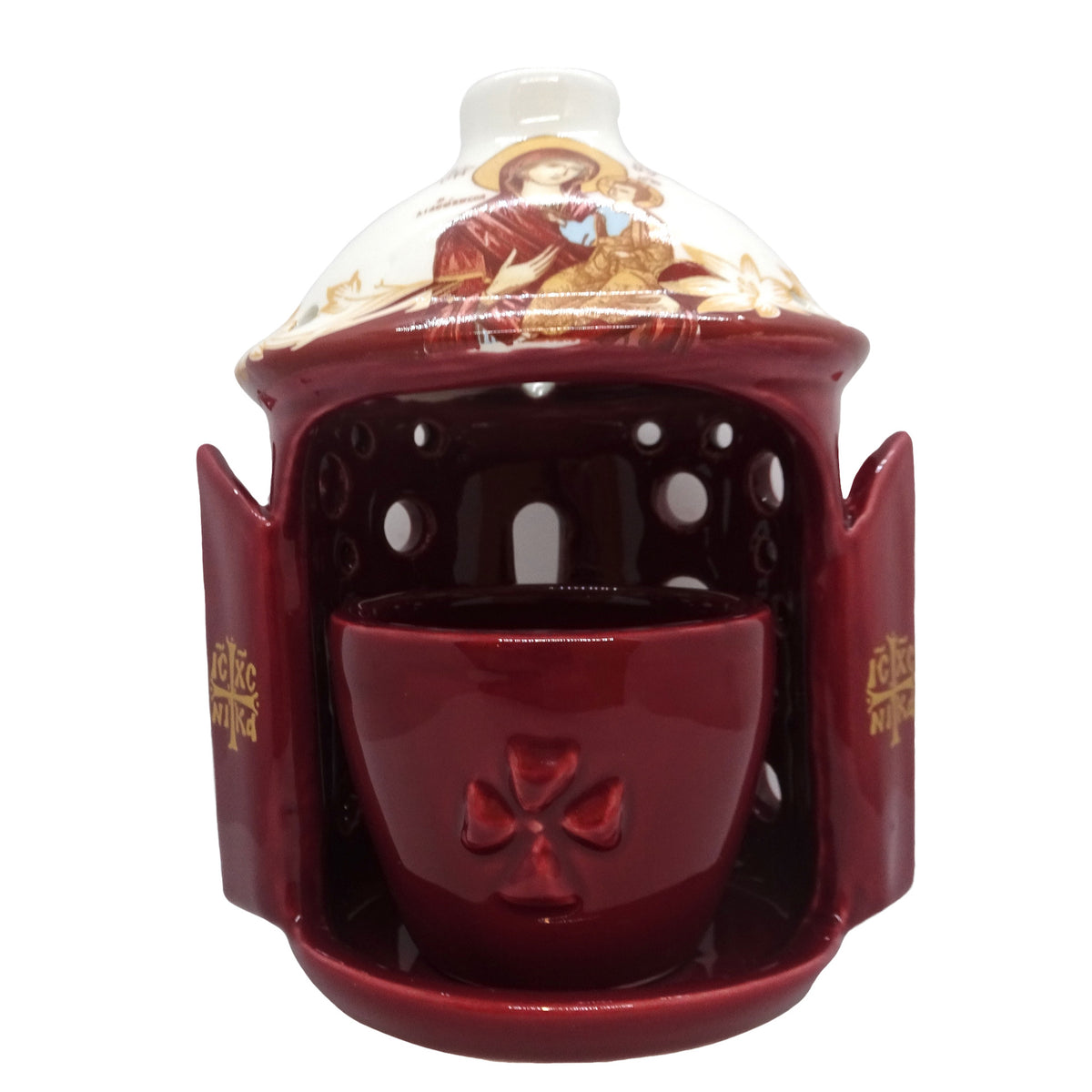 Greek Orthodox Ceramic Vigil Lamp with the image of the Holy Theotokos ...